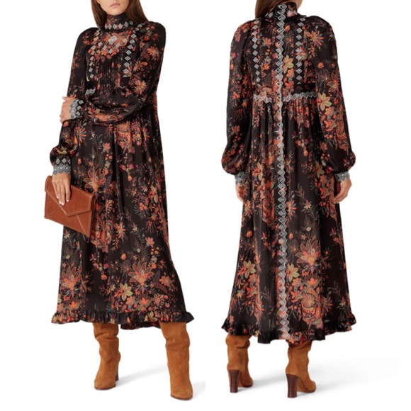 Paco Rabanne | Dresses | Paco Rabanne Black Floral Robe Dress Size 38 ...